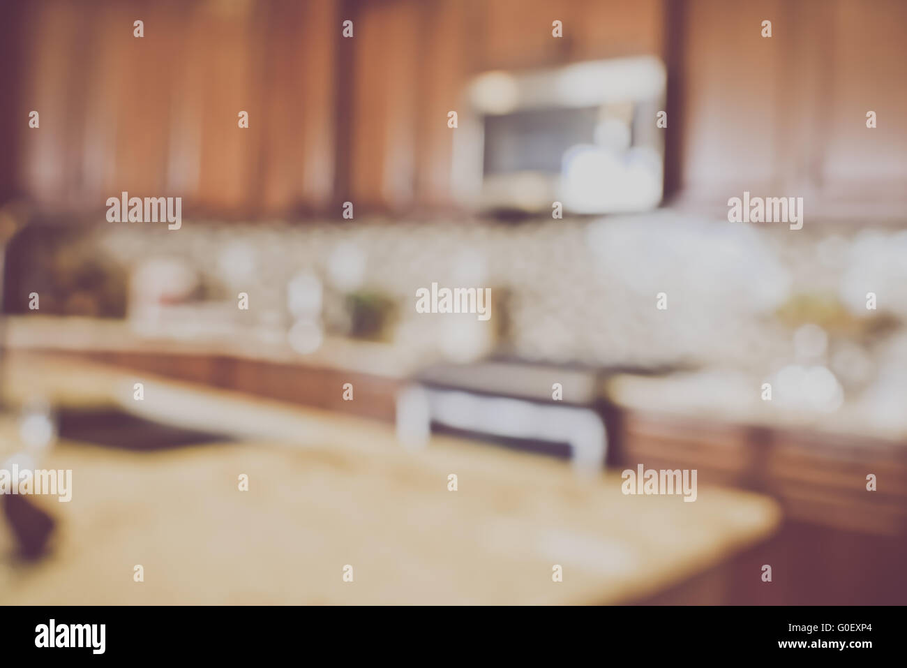 Blurred Kitchen with Retro Instagram Style Filter Stock Photo - Alamy