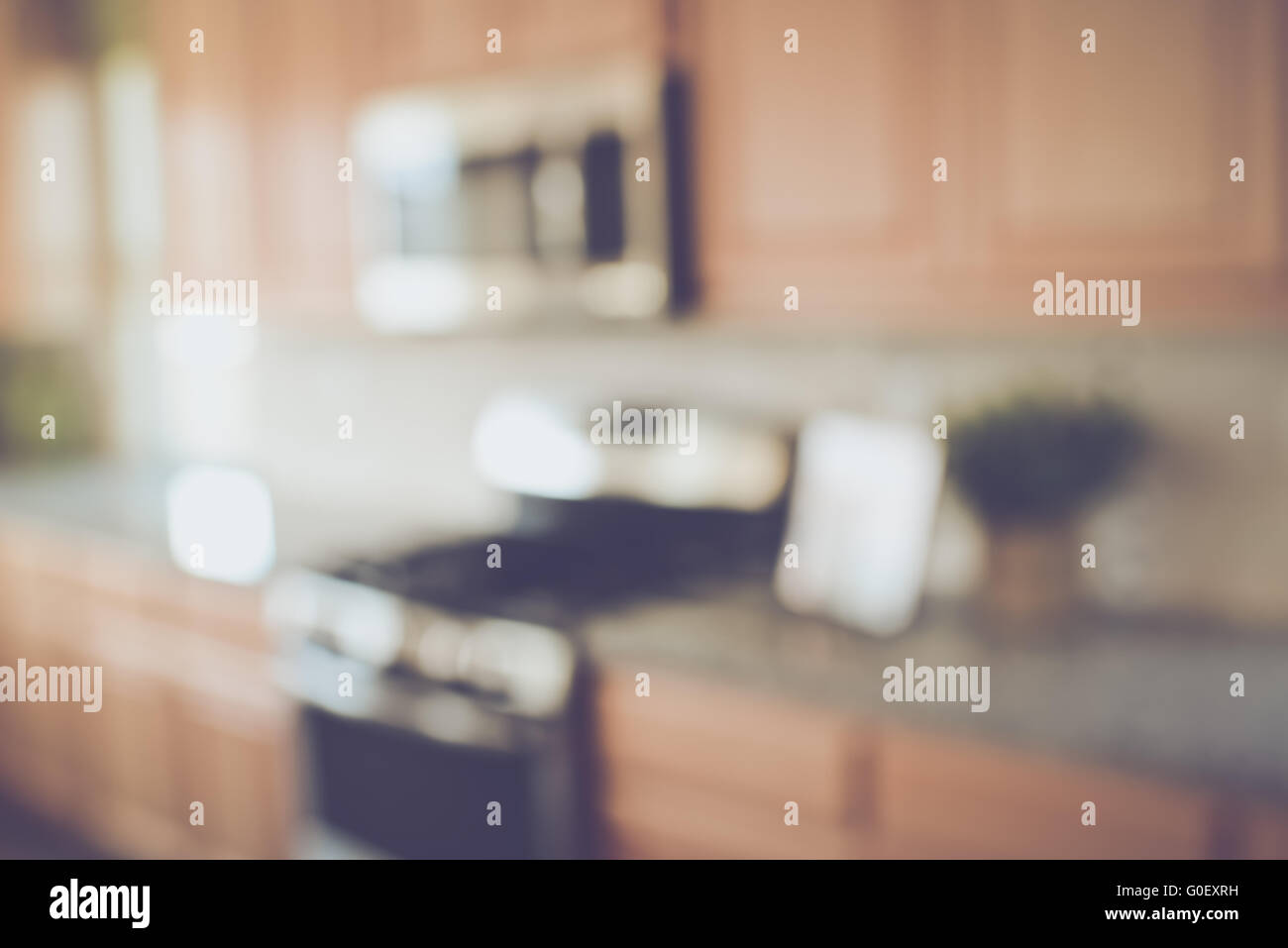 Blurred Modern Kitchen with Retro Instagram Style Filter Stock Photo ...