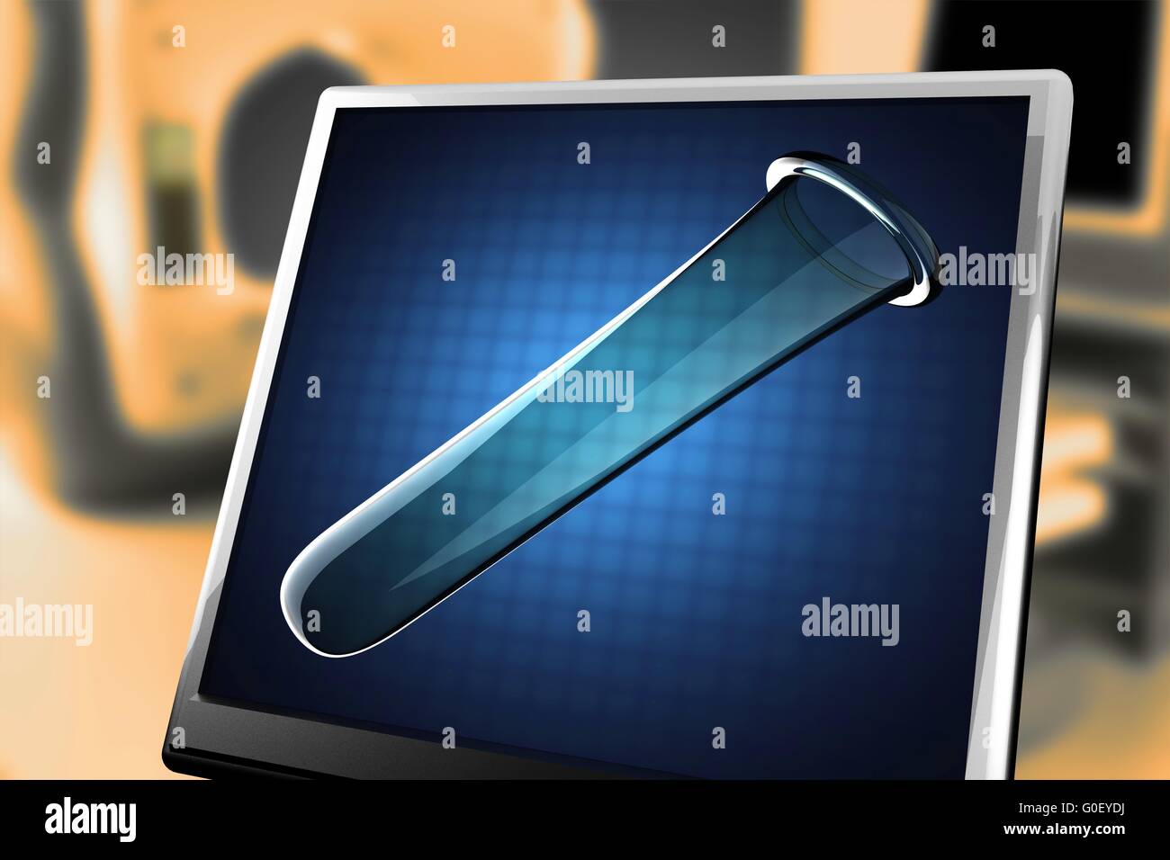 Laboratory glassware on blue background at monitor Stock Photo - Alamy