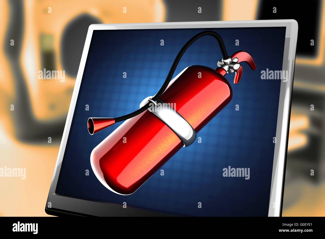 metallic fire extinguisher at monitor Stock Photo - Alamy