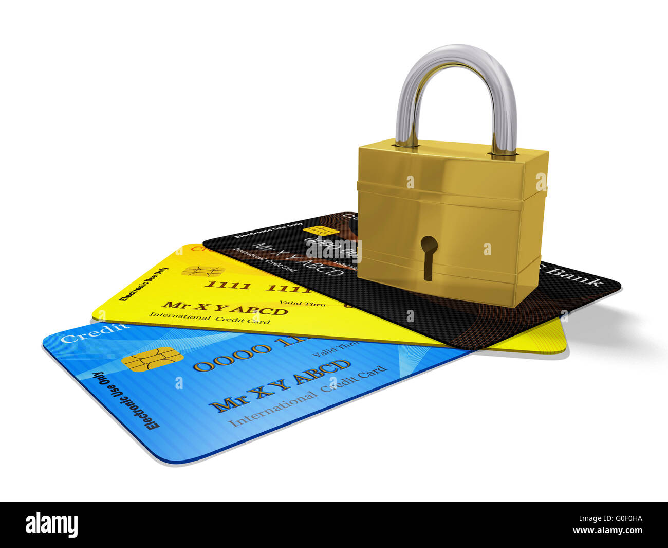 Security Pad Lock on Credit Cards Stock Photo - Alamy