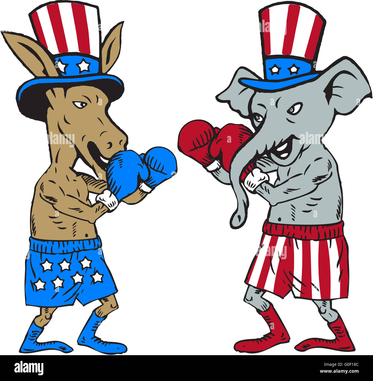 Democrat Donkey Boxer and Republican Elephant Mascot Cartoon Stock ...