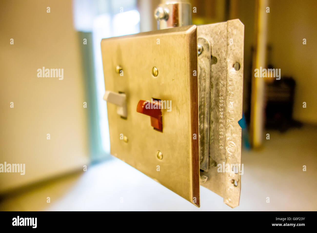 light switch ready to get enclosed into wall during construction Stock ...