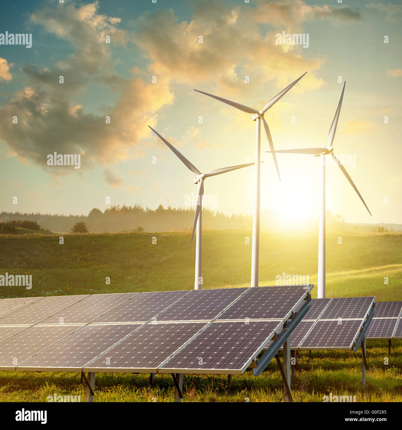 solar panels and wind turbines Stock Photo - Alamy