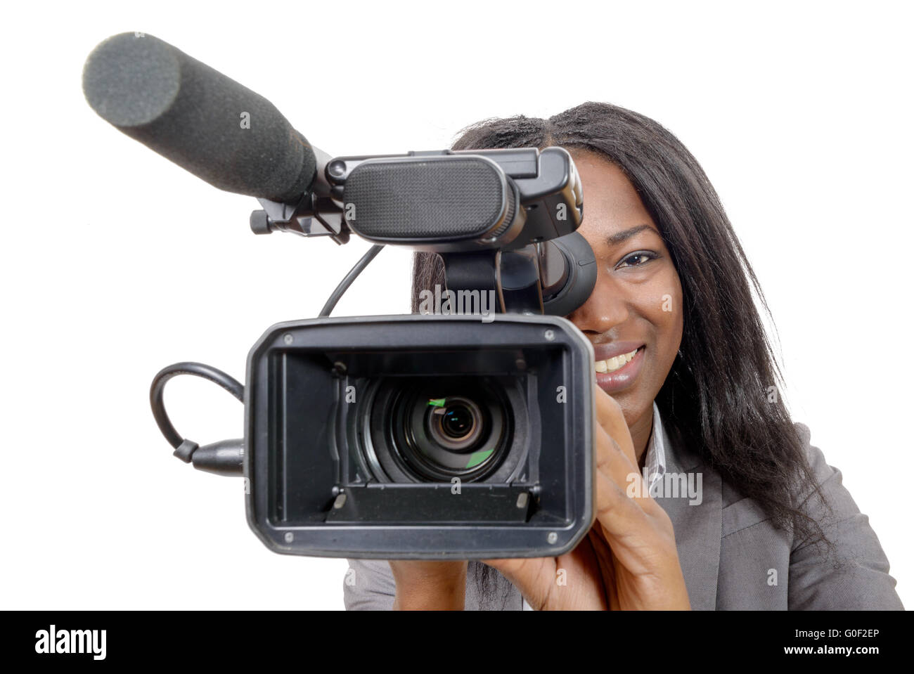a young African American women with professional video camera Stock ...