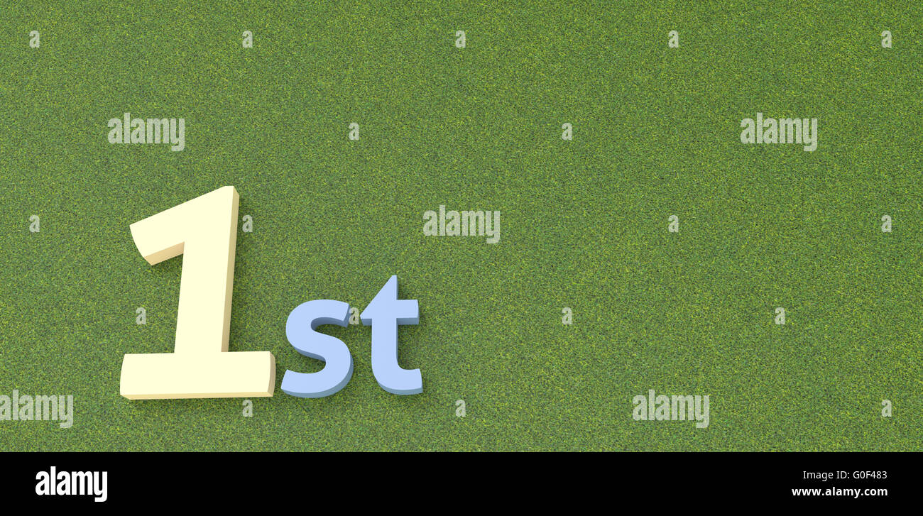 1st text written on green grass background Stock Photo - Alamy