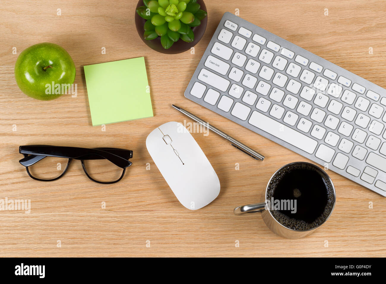 Wooden red oak desktop ready for daily work tasks Stock Photo - Alamy