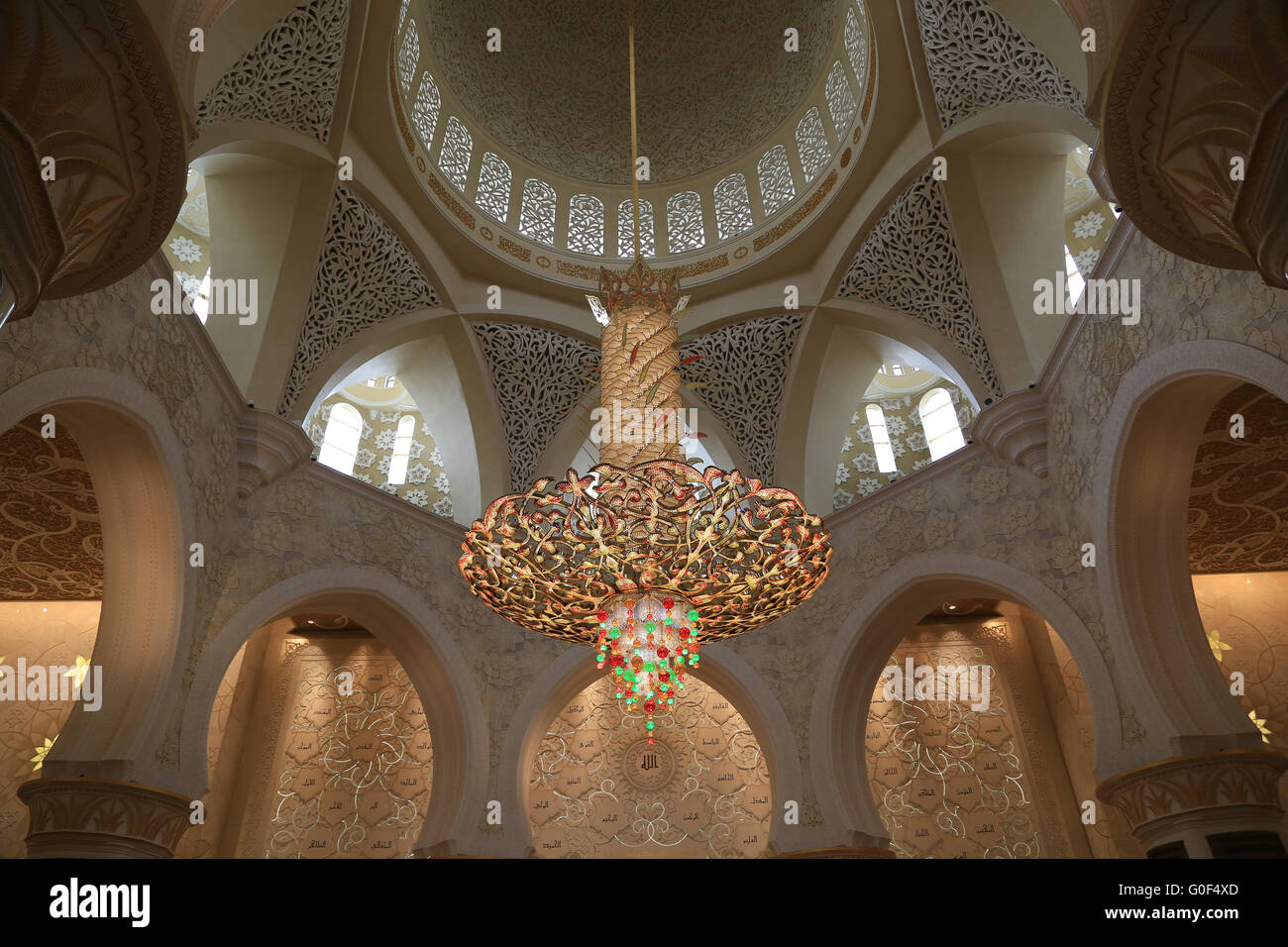 Glimmering Chandelier in the Sheikh Fayed Mosque in Abu Dhabi Stock ...