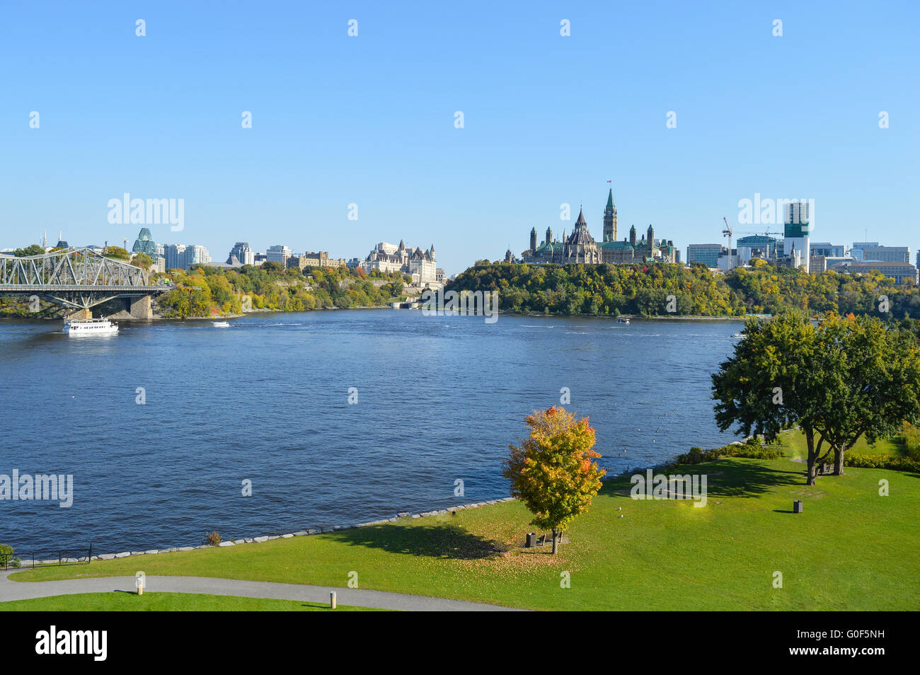 Ottawa city skyline panorama over river with urban historical buildings ...