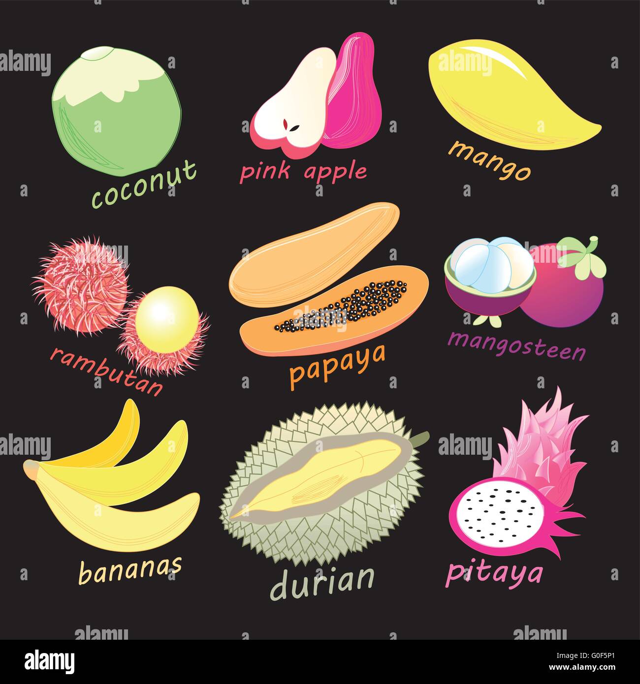 Set bright juicy fruits Stock Vector Images - Alamy