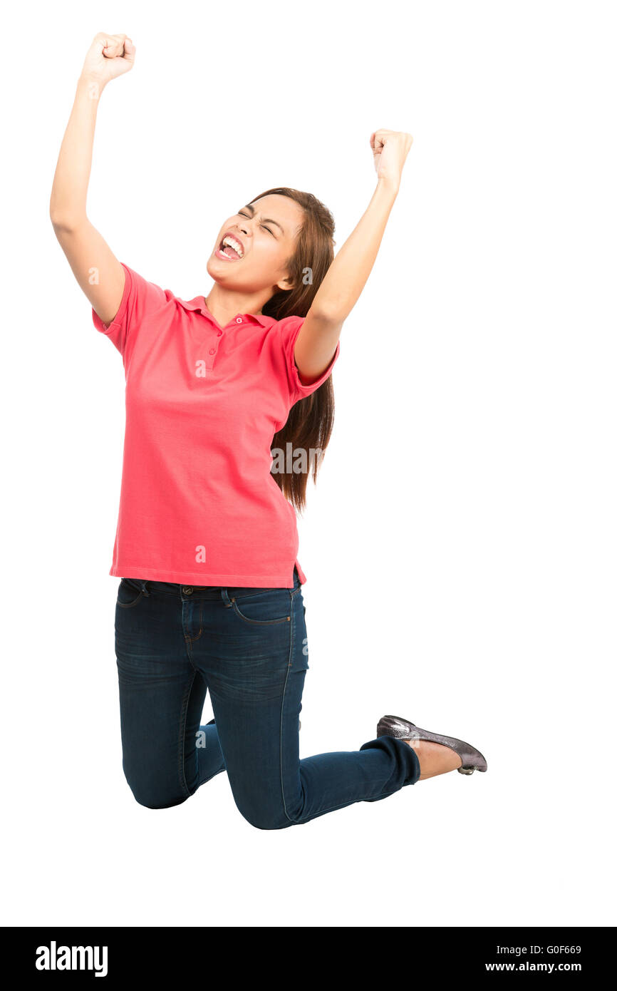 Cheering Sports Team Goal Win Asian Woman Knees Stock Photo - Alamy