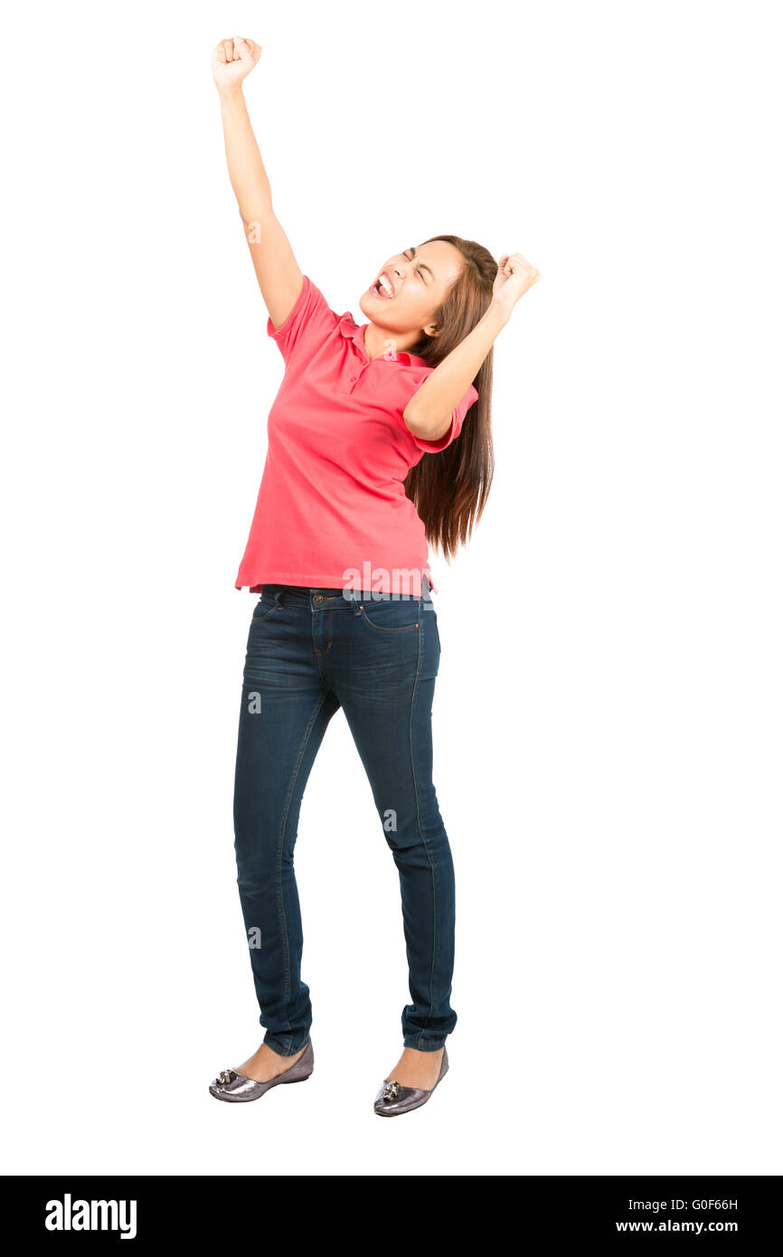 Screaming Asian Female Fist Pumping Celebration Stock Photo - Alamy