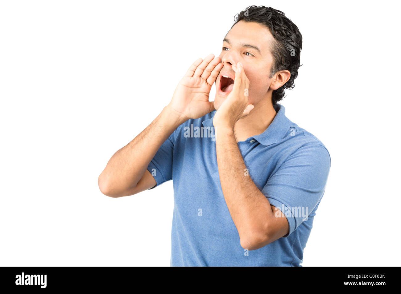 Hands cupped around mouth hi-res stock photography and images - Alamy