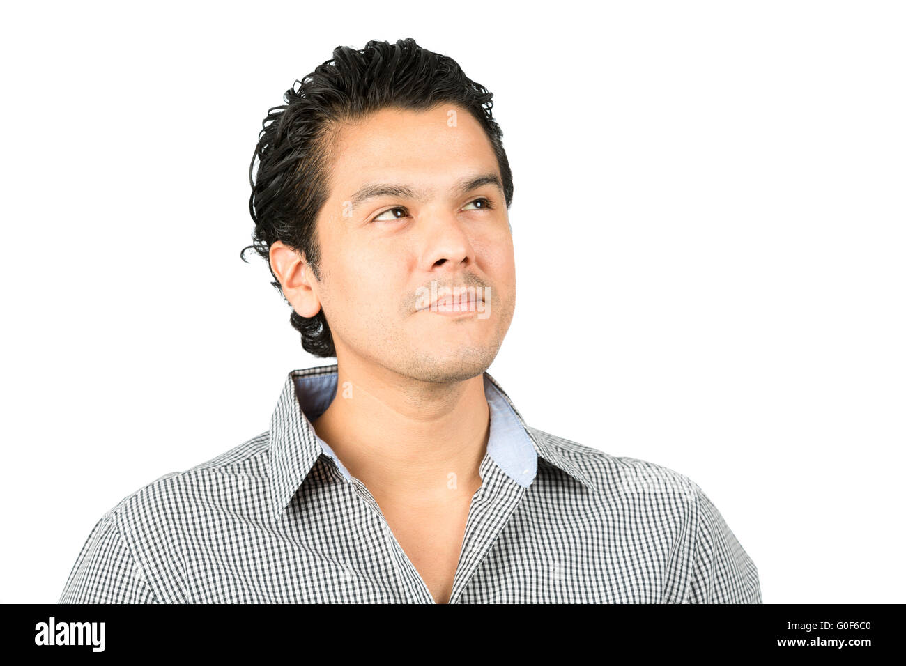 Portrait Hispanic Man Interest Looking Up Product Stock Photo - Alamy