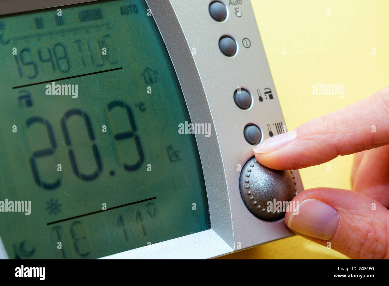Control panel of the gas boiler for hot water and heating. Copy Space ...
