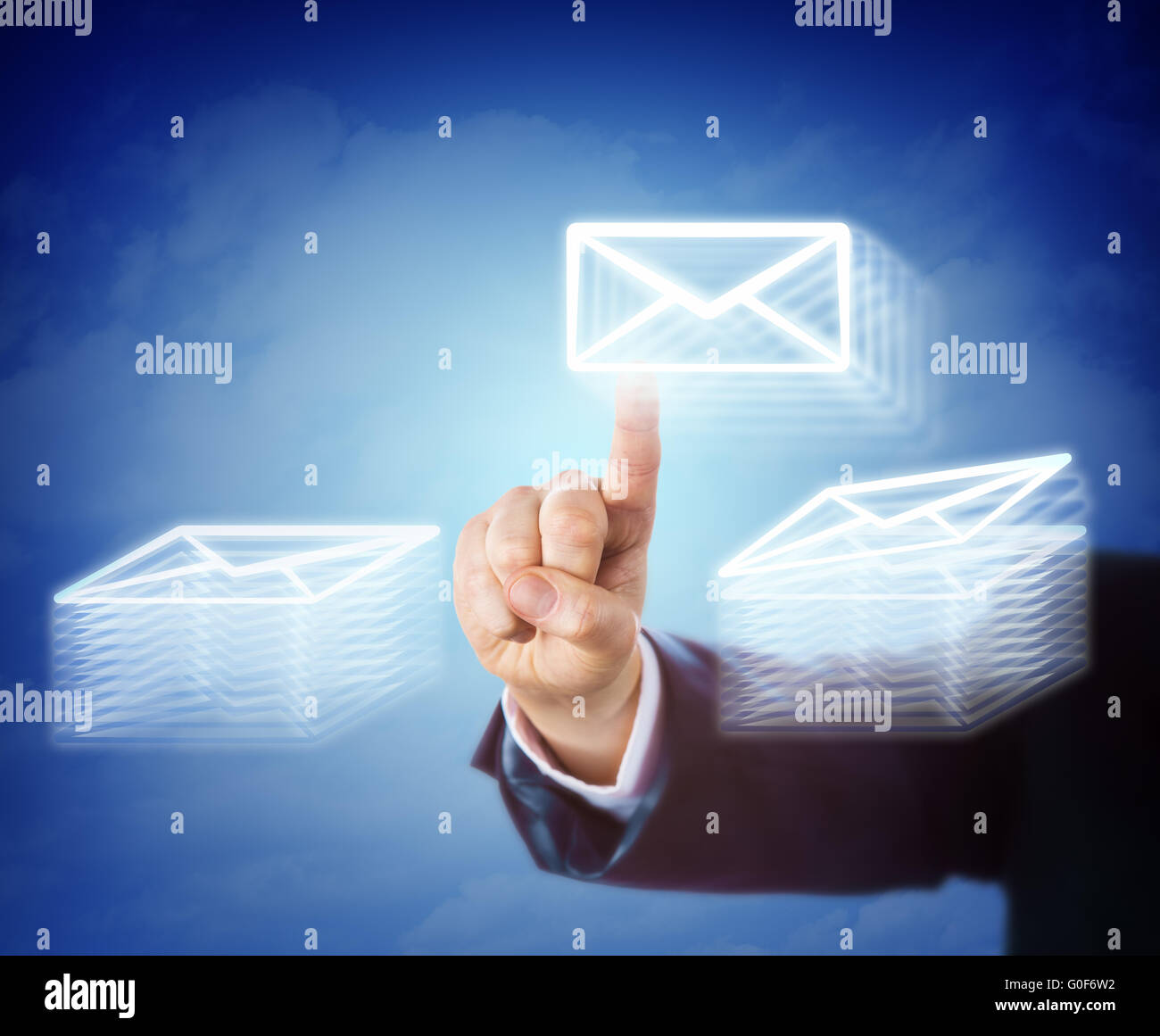 Hand Moving Email Between Two Document Stacks Stock Photo - Alamy
