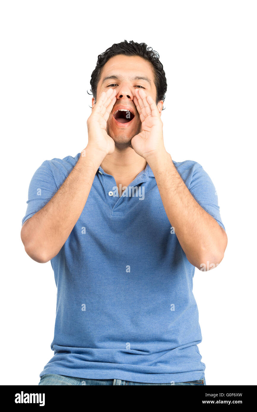 Hands cupped around mouth hi-res stock photography and images - Alamy