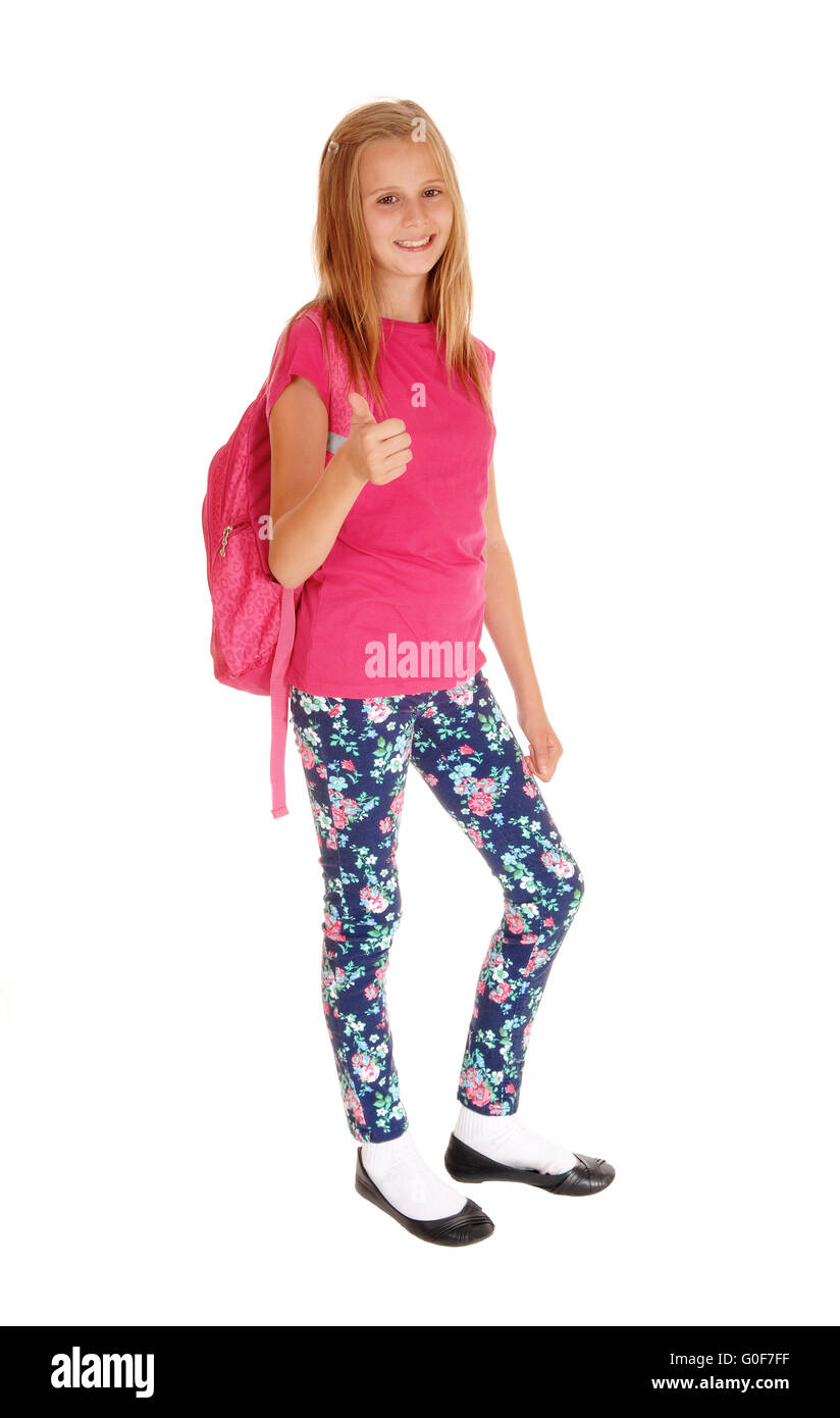 Pretty blond schoolgirl ready for school Stock Photo - Alamy