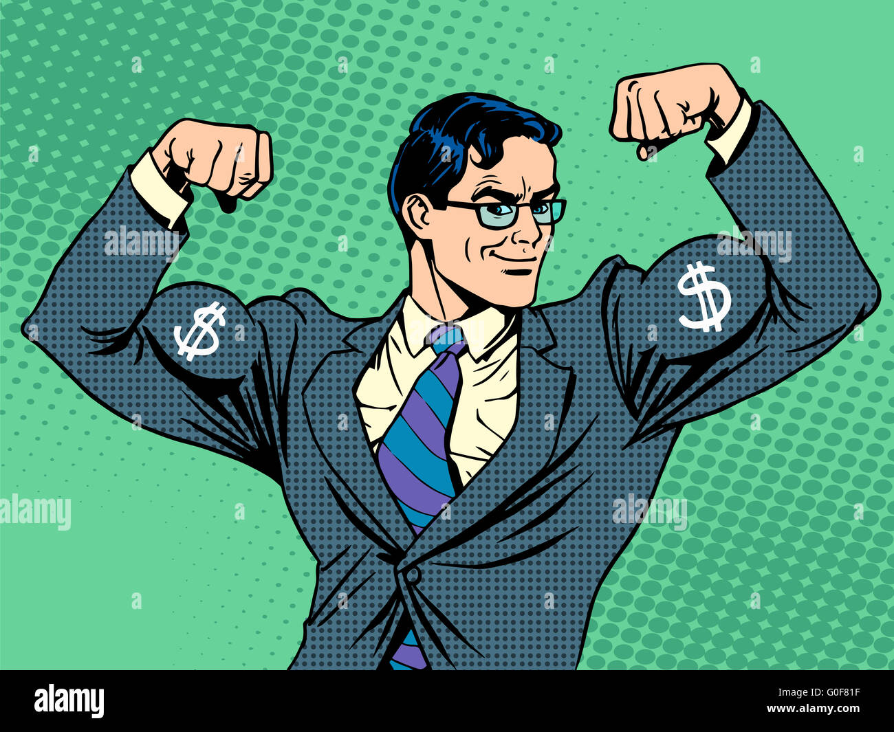 Businessman with muscles currency dollar Stock Photo - Alamy