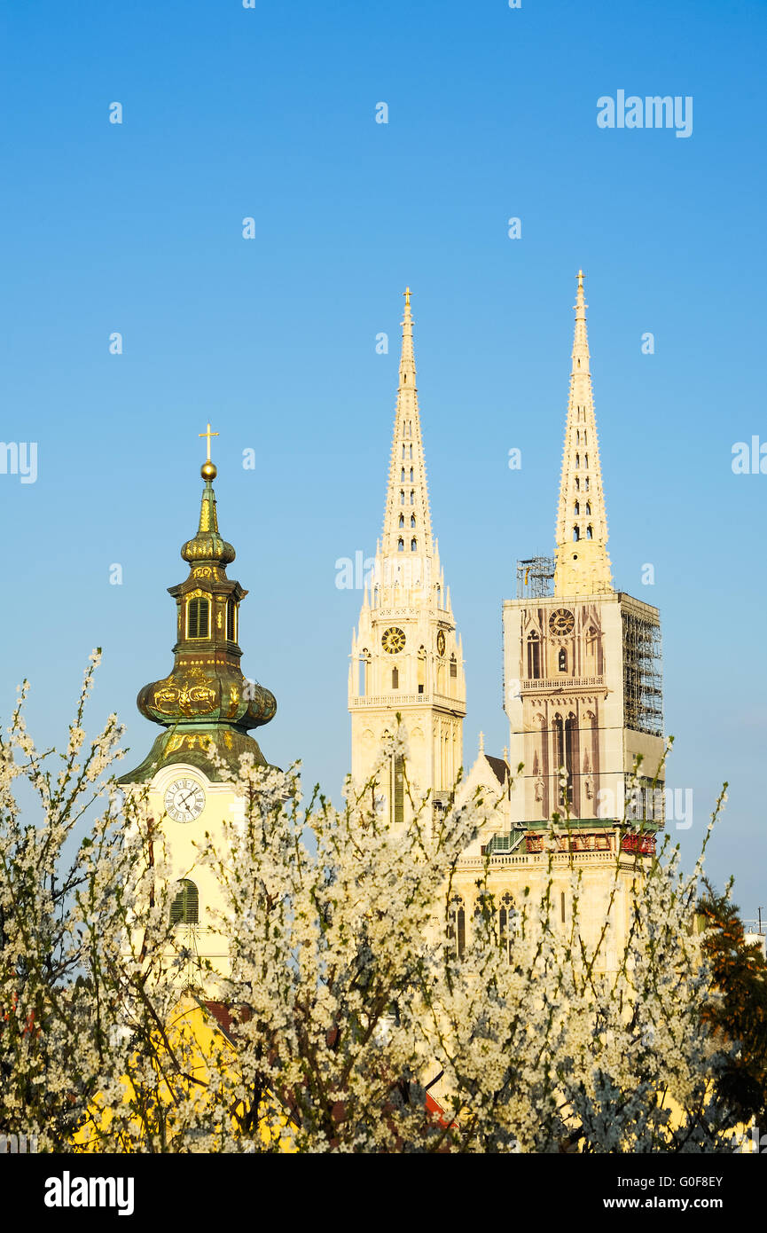 Zagreb Cathedral and St. Mary's Church in Spring Stock Photo - Alamy