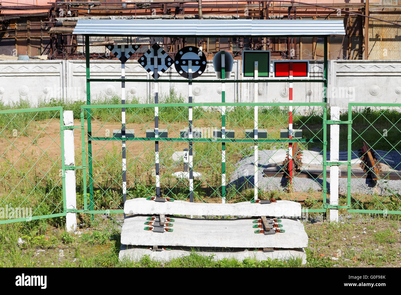 railway signals in a row on the station Stock Photo - Alamy