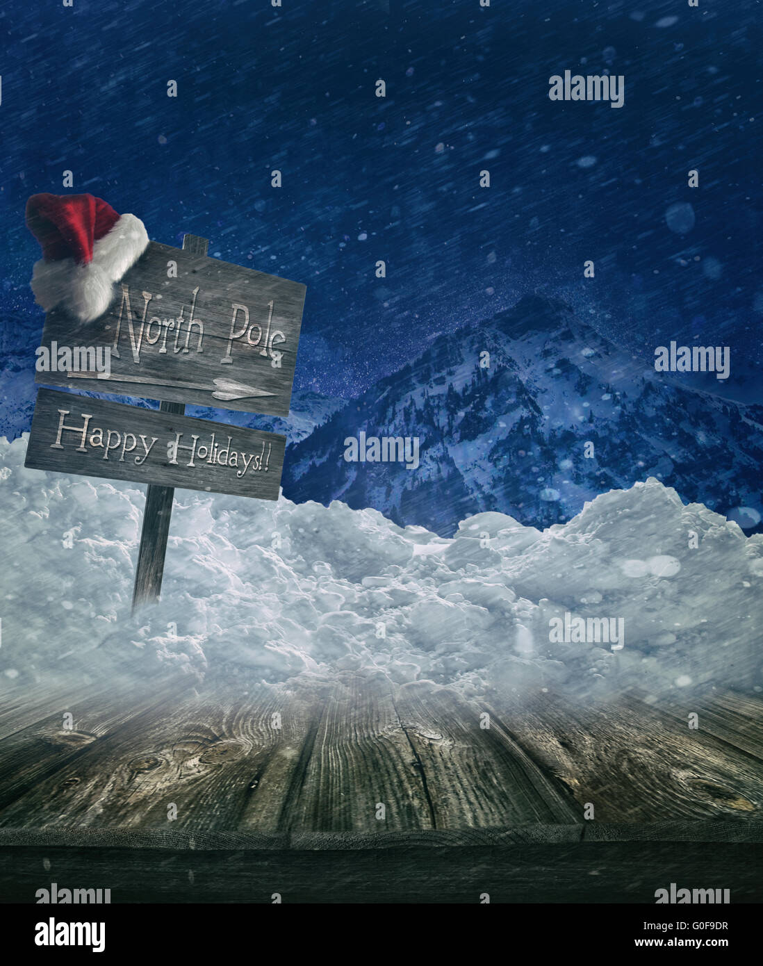 Christmas holiday background with sign post and Sa Stock Photo - Alamy