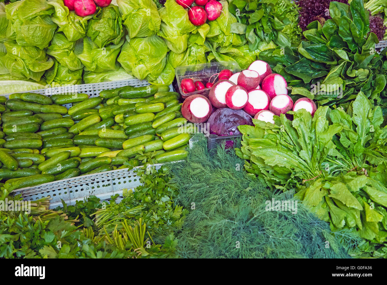 Herbage and salad for sale at a market Stock Photo - Alamy