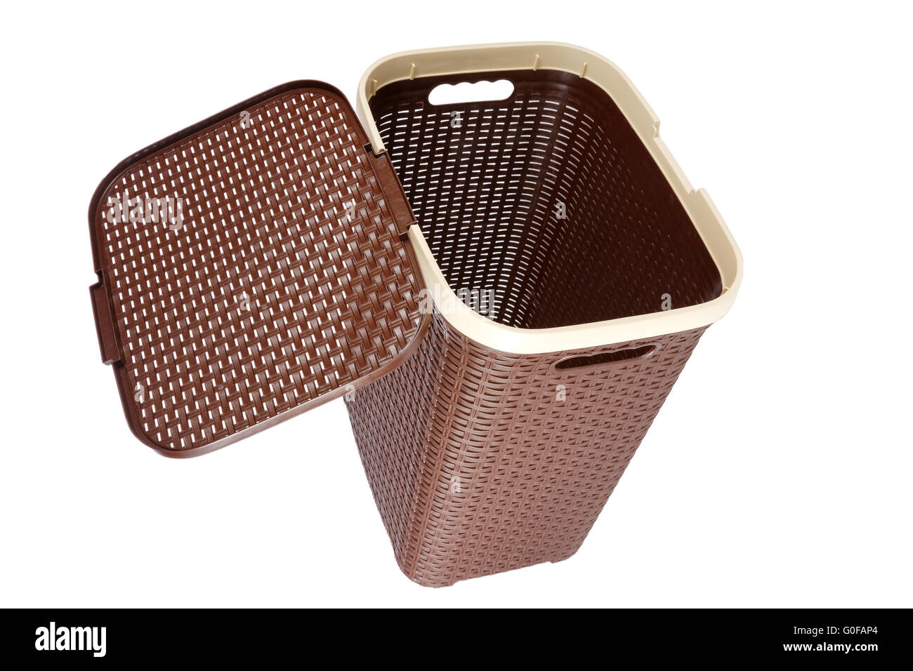 brown laundry basket isolated on a white background Stock Photo - Alamy