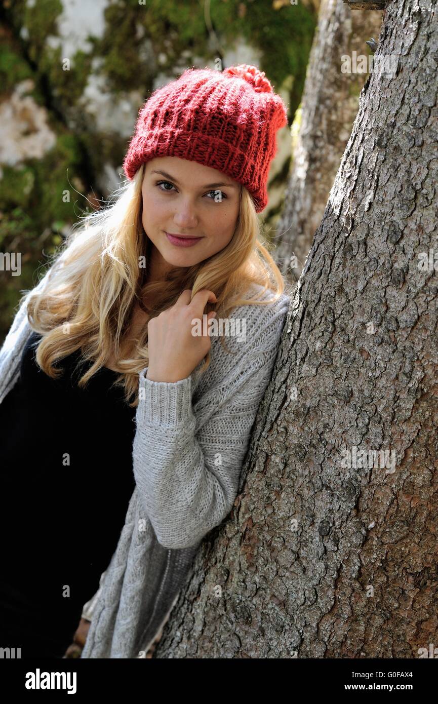 Young woman with red cap Stock Photo - Alamy
