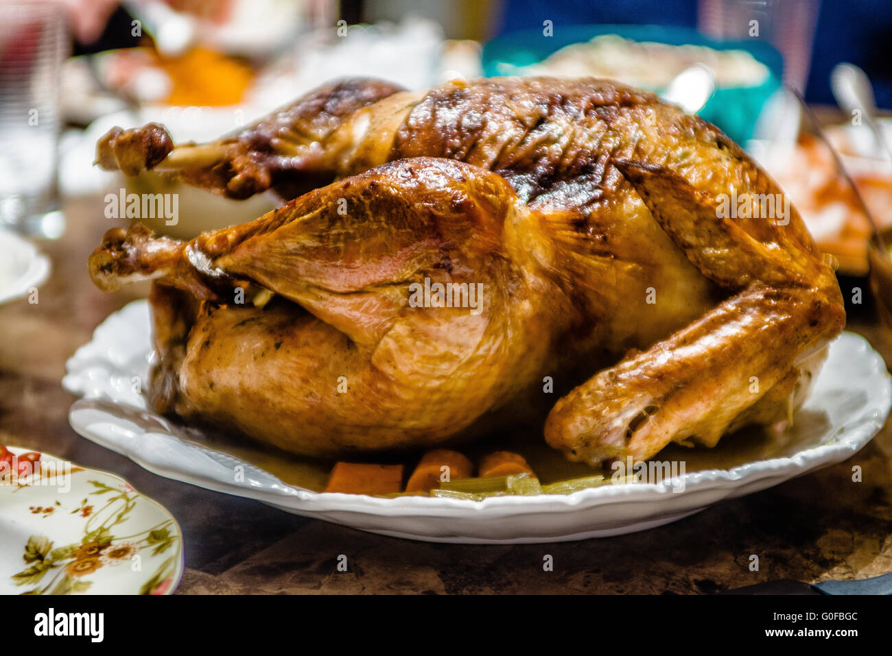 thanksgiving baked turkey bird on the dinner table ready to eat Stock ...