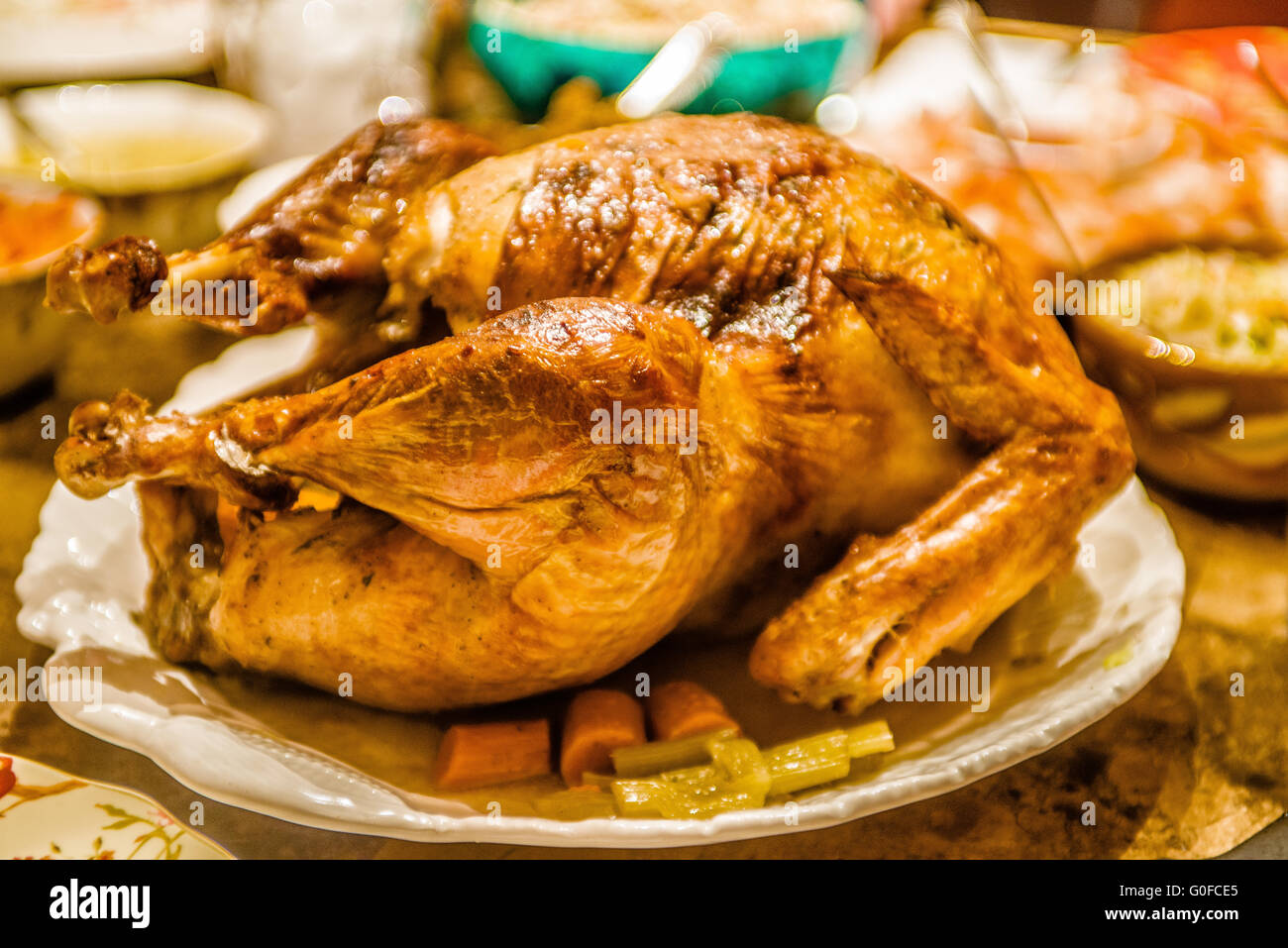 thanksgiving baked turkey bird on the dinner table ready to eat Stock ...