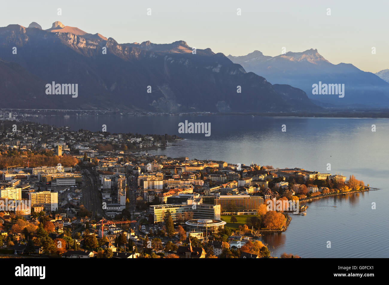 The town of Vevey at Lake Geneva, Vevey, Vaud, Switzerland Stock Photo ...
