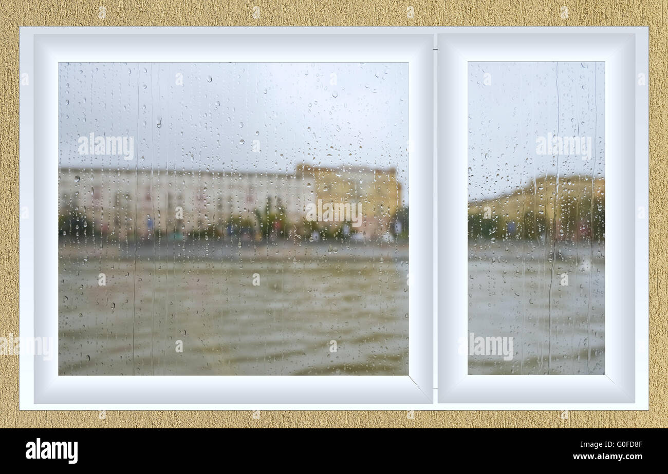 Closed window with autumn weather Stock Photo - Alamy