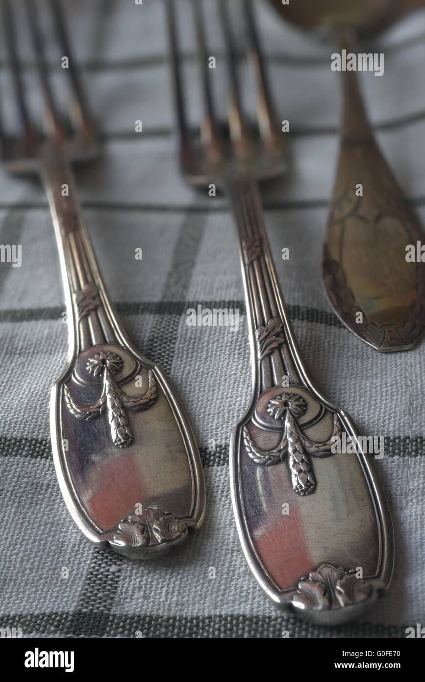 Historical Silver Forks, Cutlery around 1900, Christofle Stock Photo ...