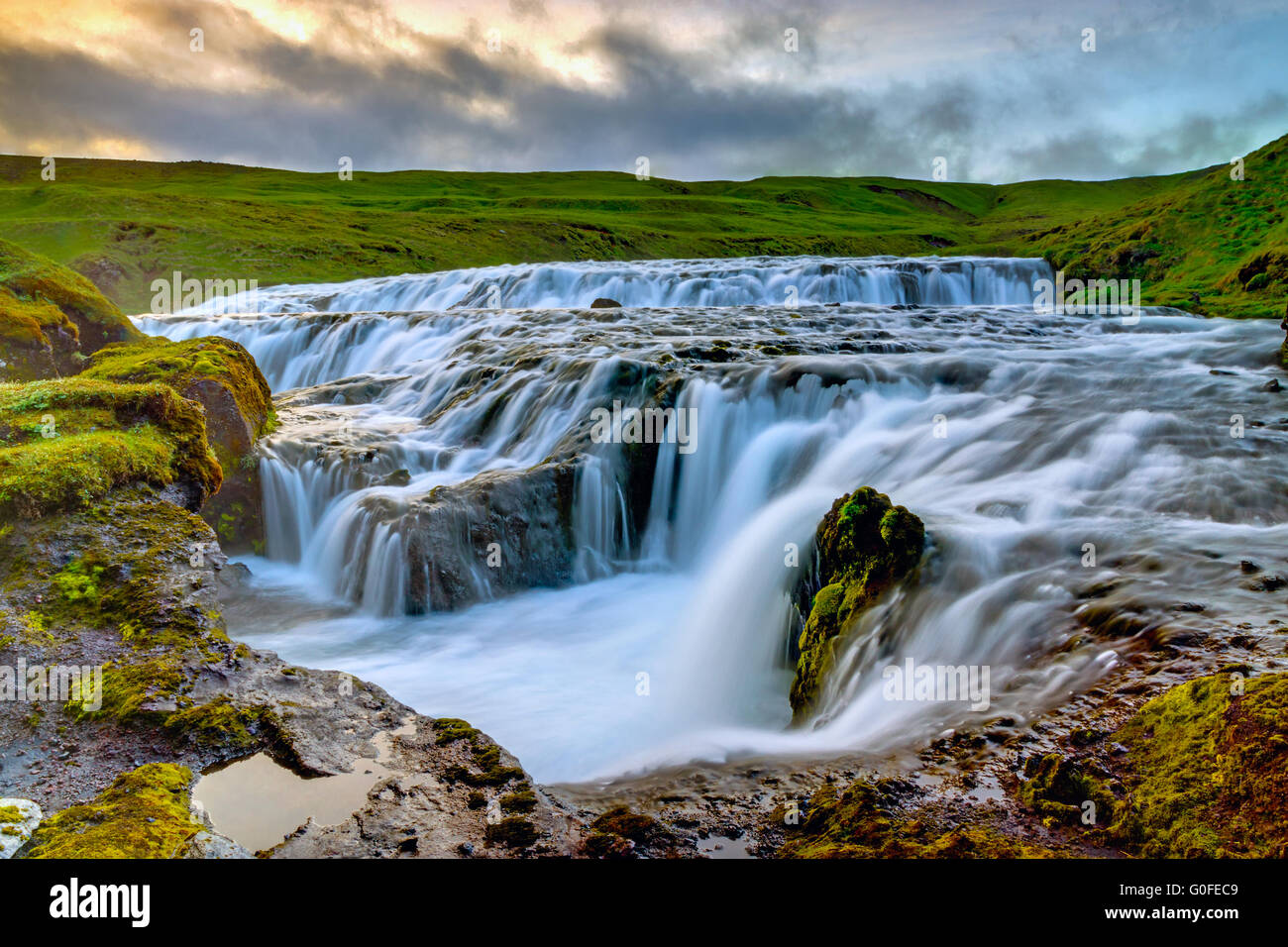 Waterfall at the Skoga upstream from Skogafoss in Iceland Stock Photo ...
