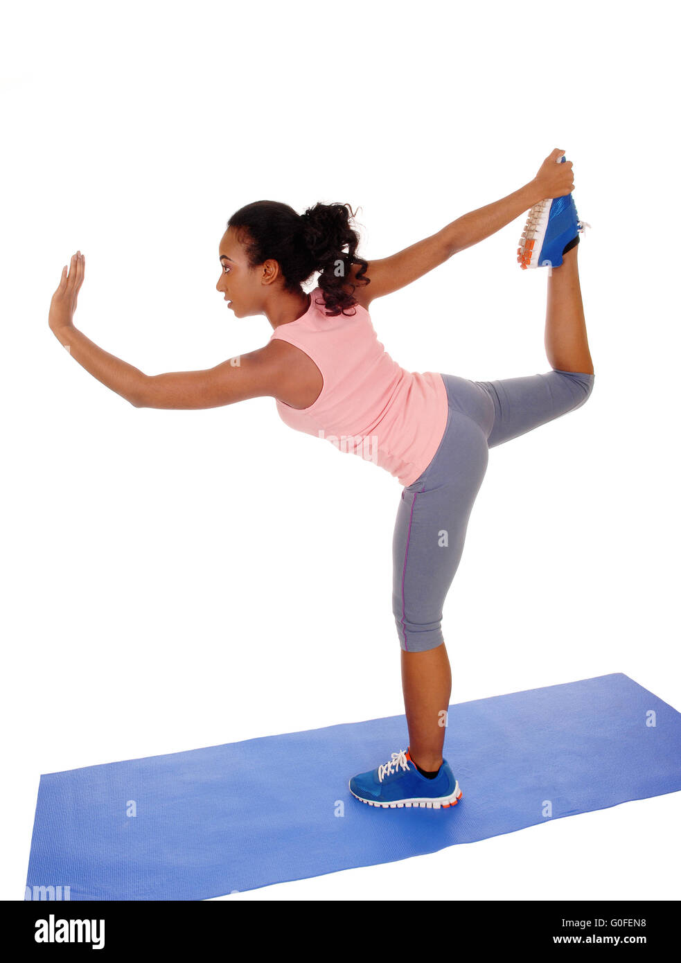 Beautiful African American woman stretching her body Stock Photo - Alamy