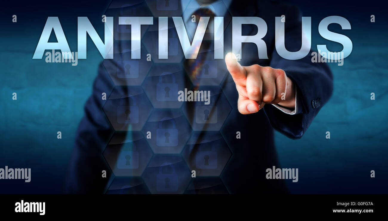 Manager Touching ANTIVIRUS On A Screen Stock Photo - Alamy