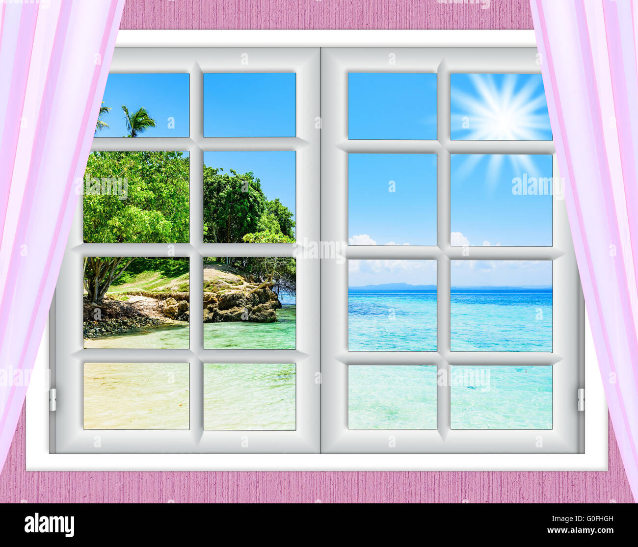 Ocean view from the window on the island of sunny summer day Stock ...
