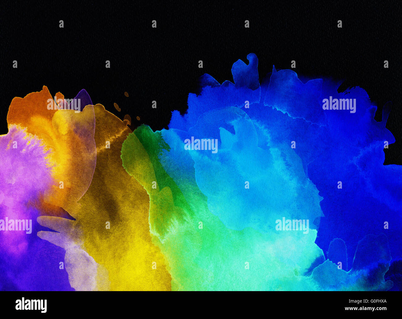 hand painted rainbow watercolor textured on black Stock Photo - Alamy
