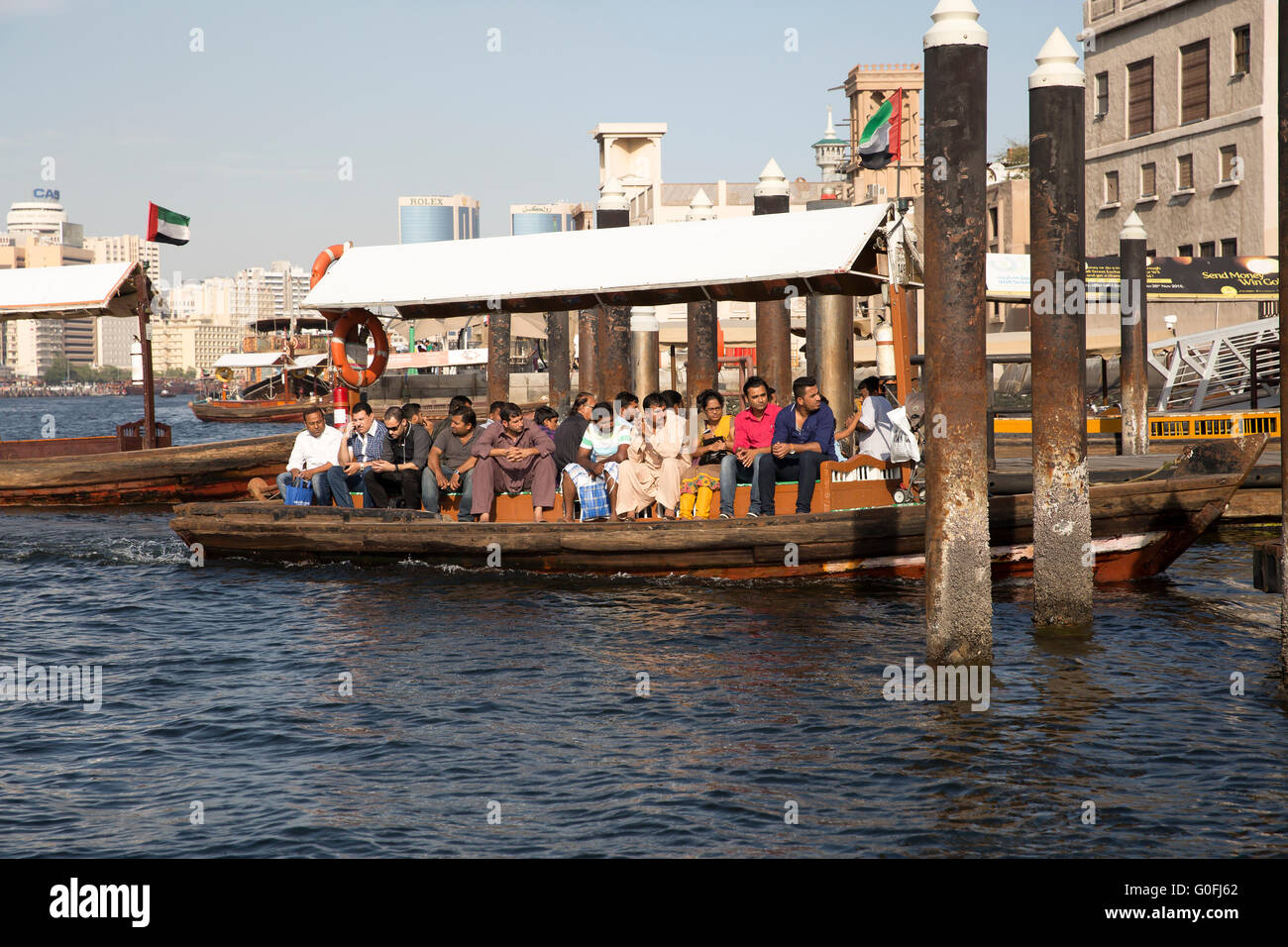Wooden abra crossing the creek in Dubai UAE Stock Photo - Alamy