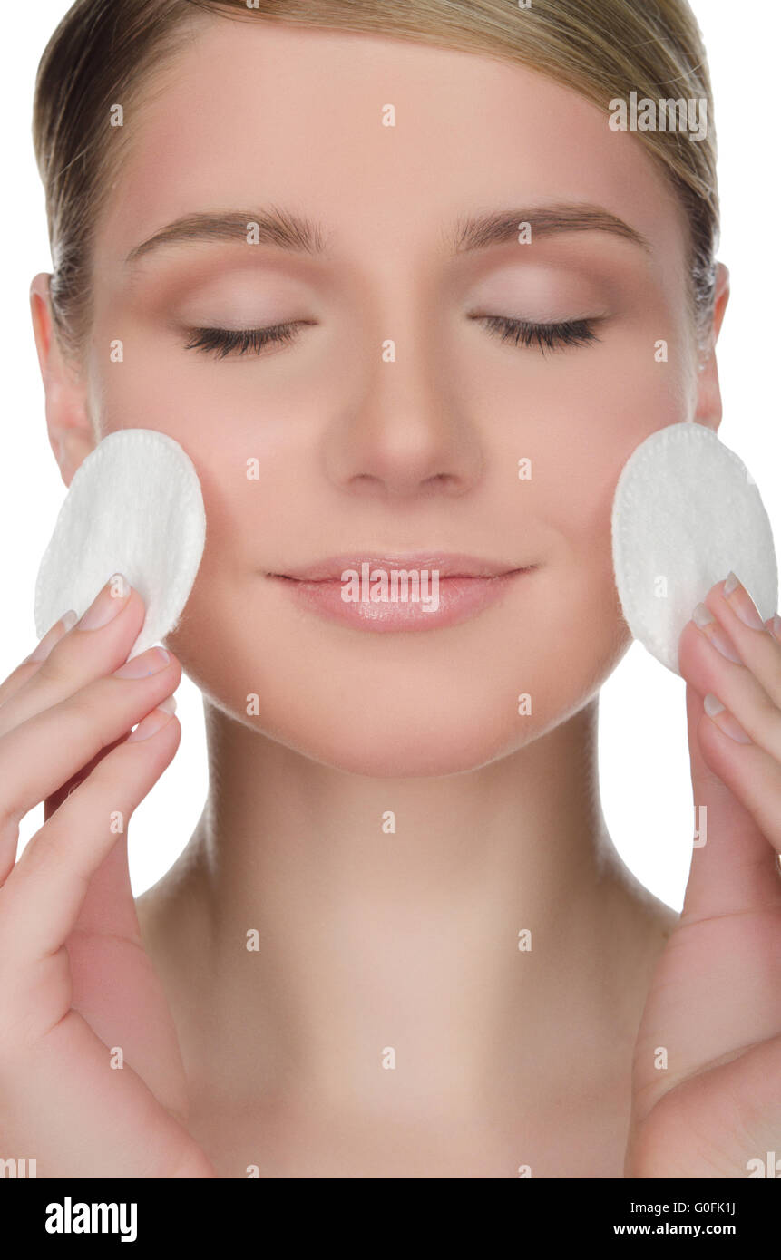 beautiful woman with cotton pad Stock Photo - Alamy