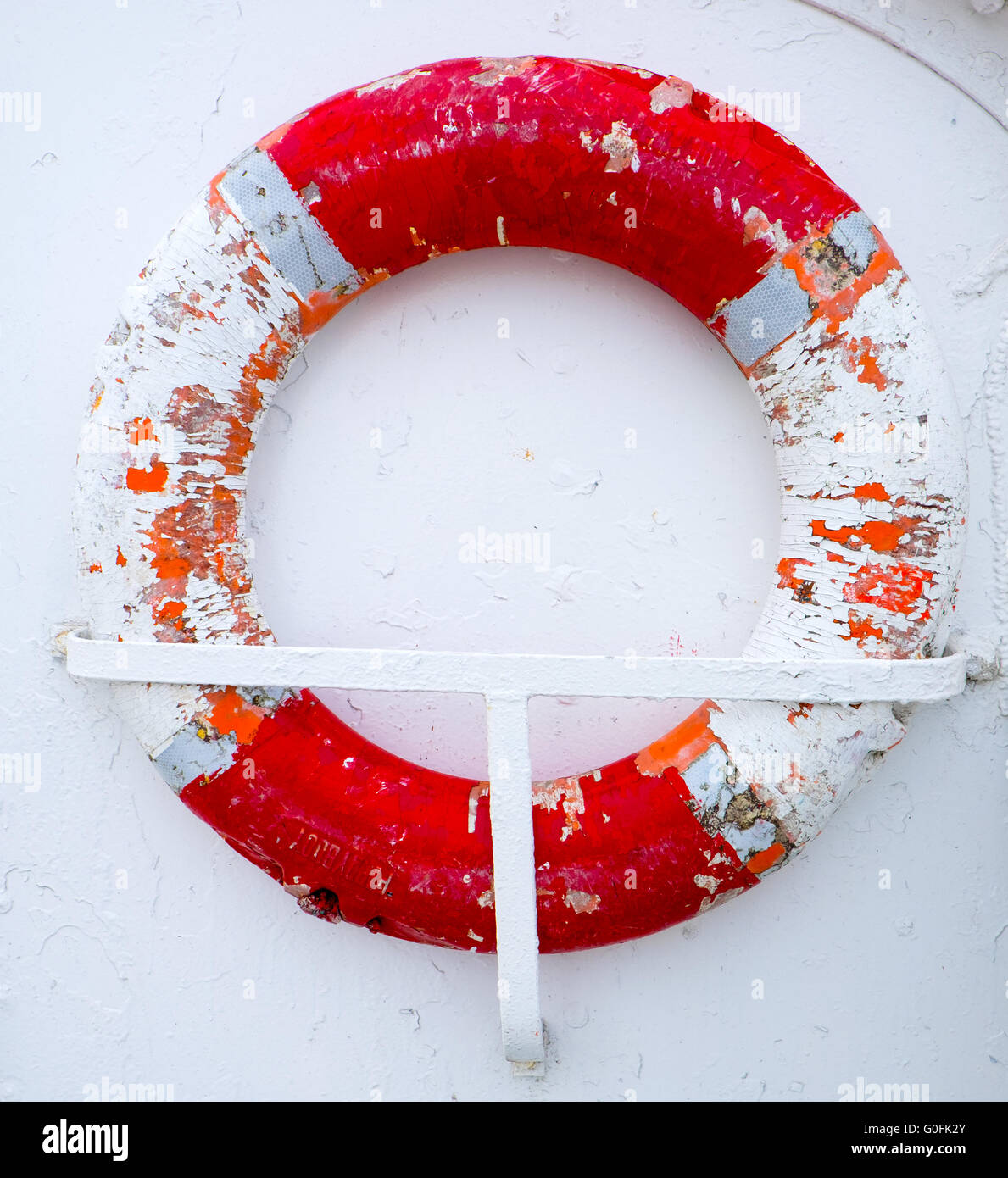 An old and worn lifesaver on board of a ship Stock Photo - Alamy