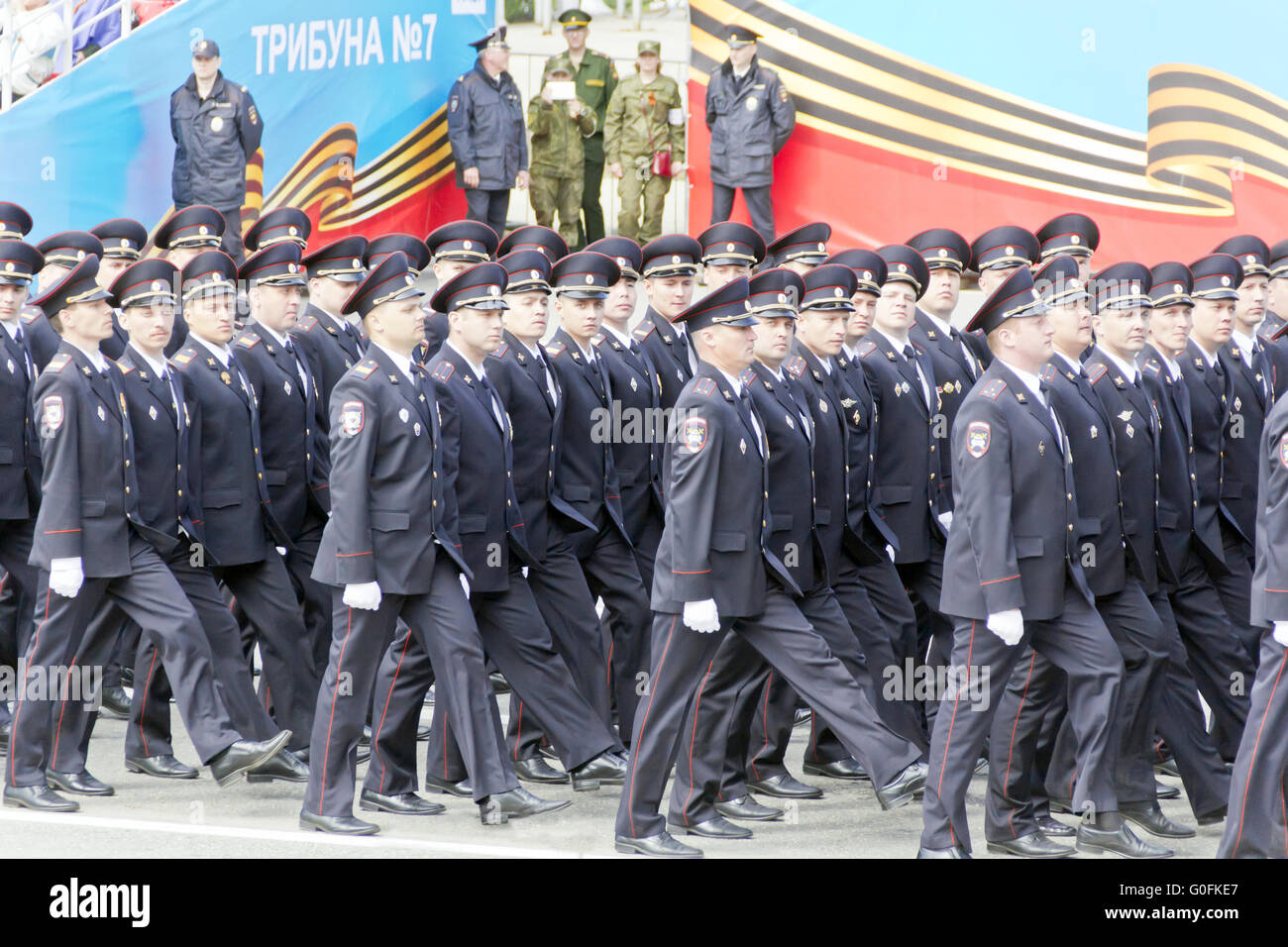 Russian soldiers march at the parade on annual Victory Day Stock Photo ...