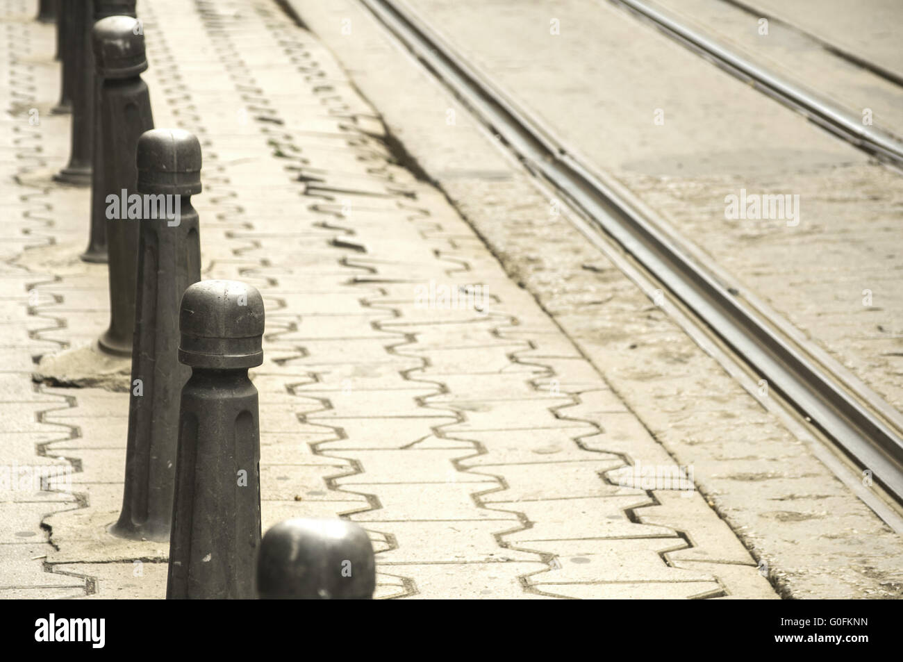Tram rails in urban part of city closeup Stock Photo - Alamy