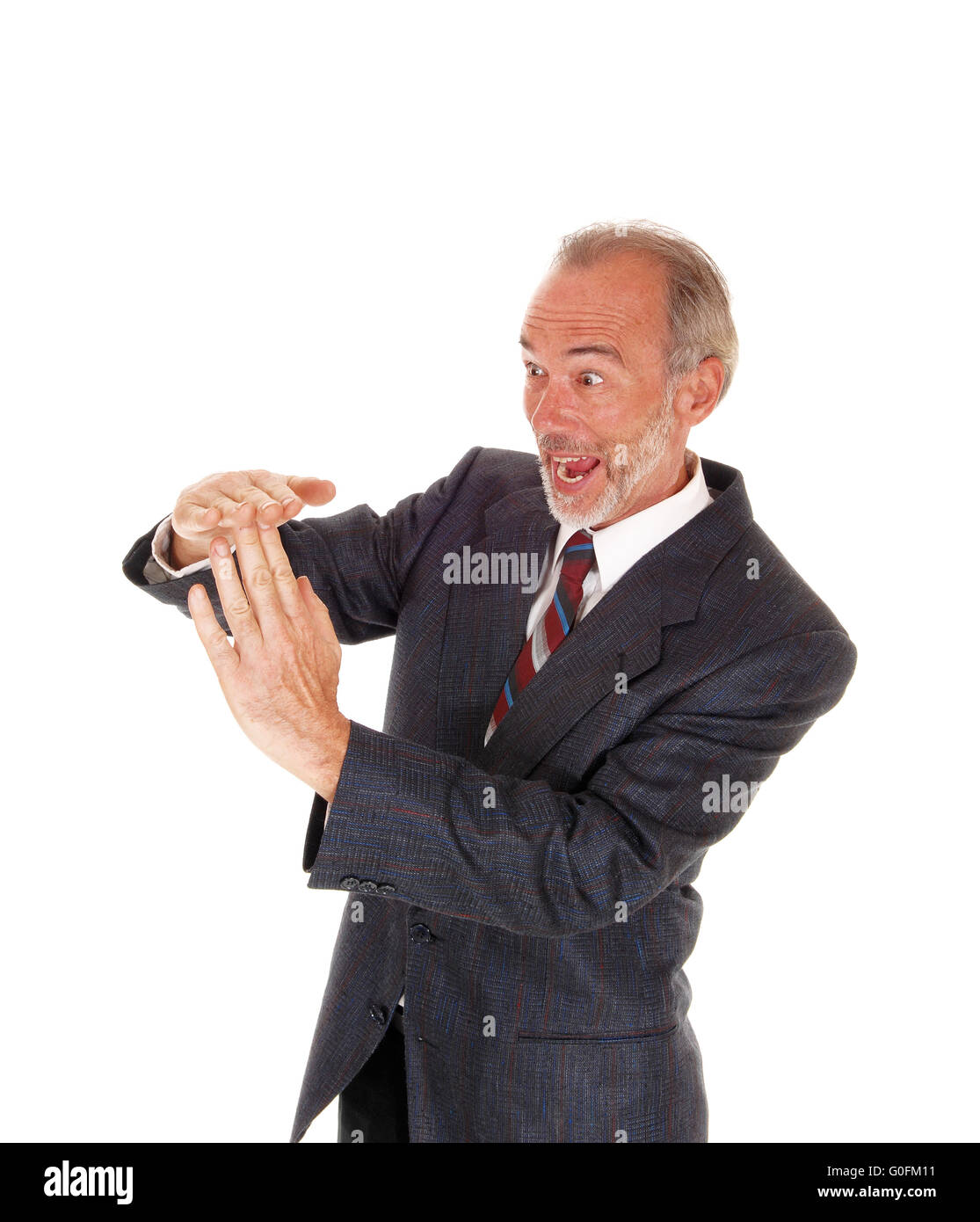 Happy businessman giving sign with hands Stock Photo - Alamy