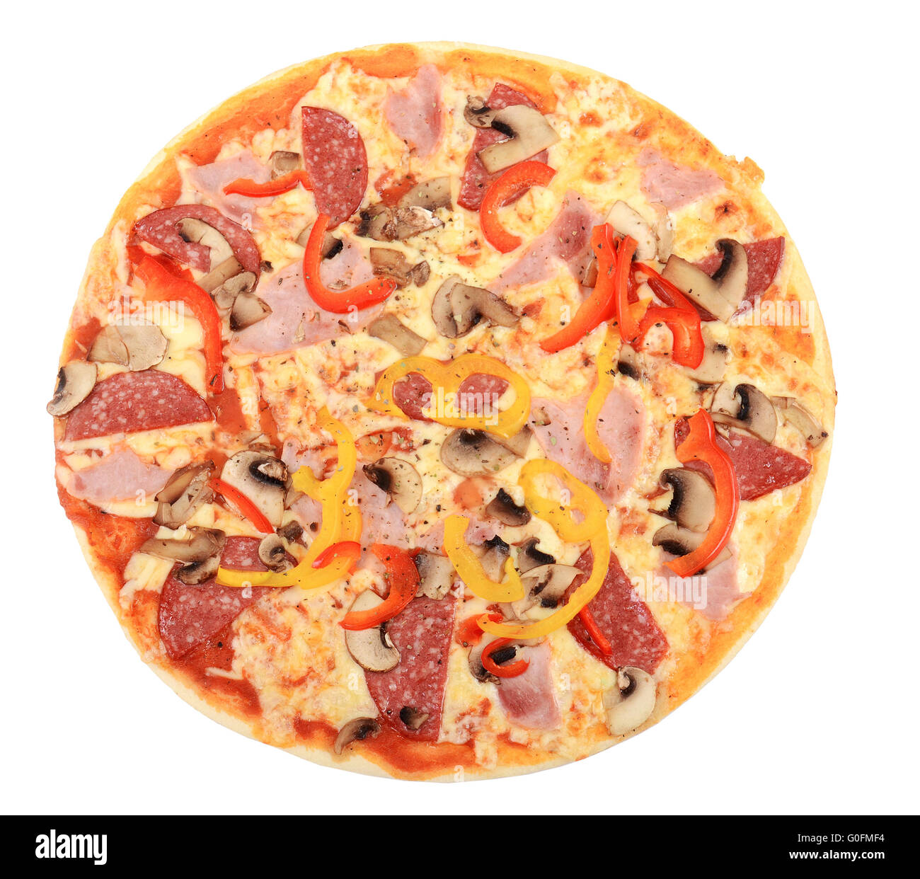 Mixed pizza from top on white background Stock Photo - Alamy