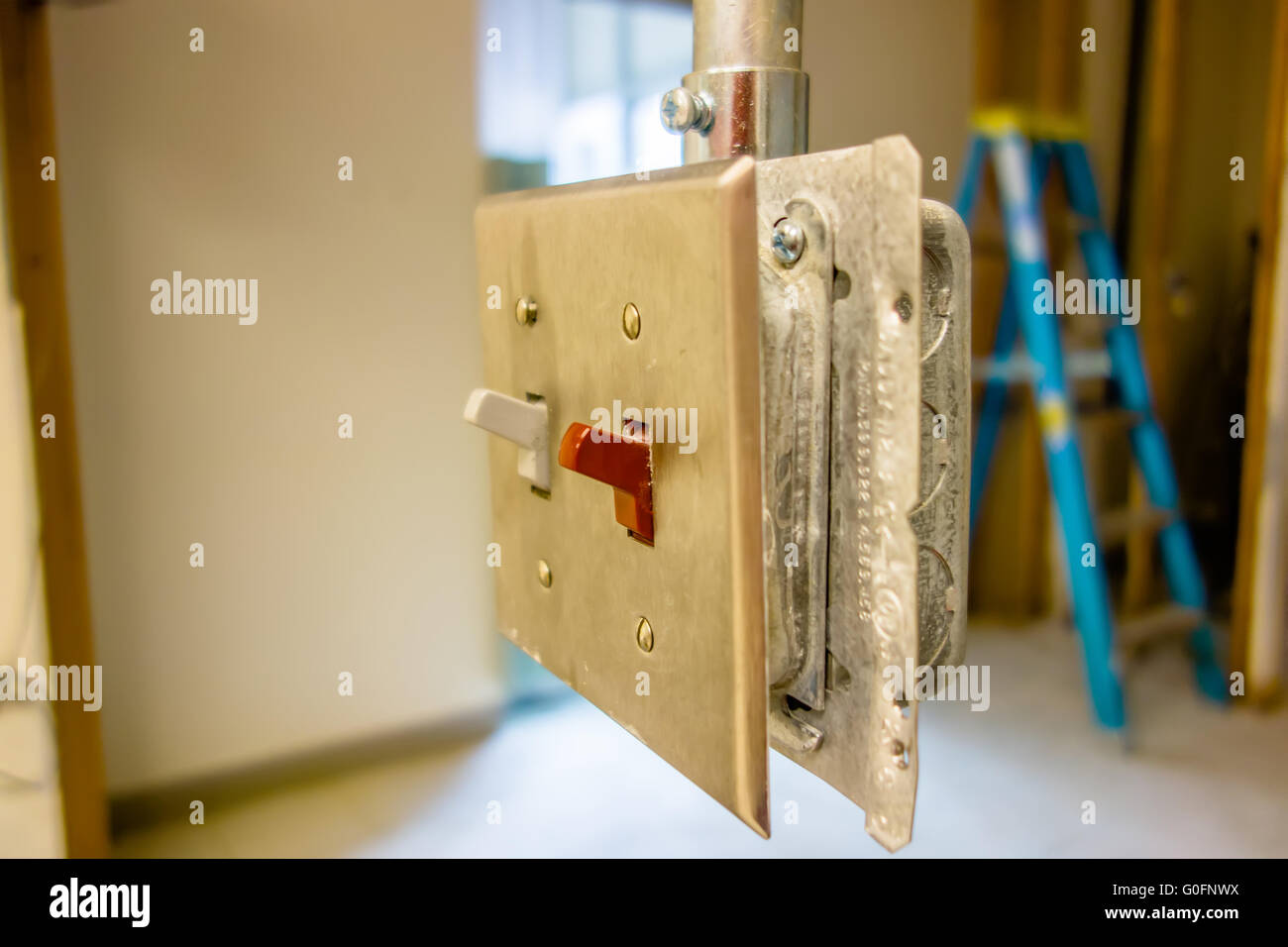 light switch ready to get enclosed into wall during construction Stock ...