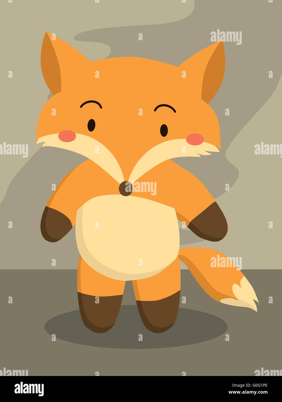 A cute little red fox cartoon standing on gray background Stock Vector ...