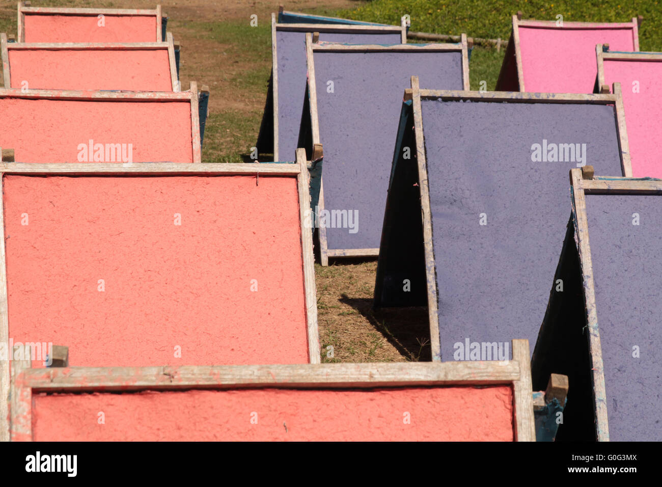 Natural Handmade paper drying in the sun Stock Photo - Alamy