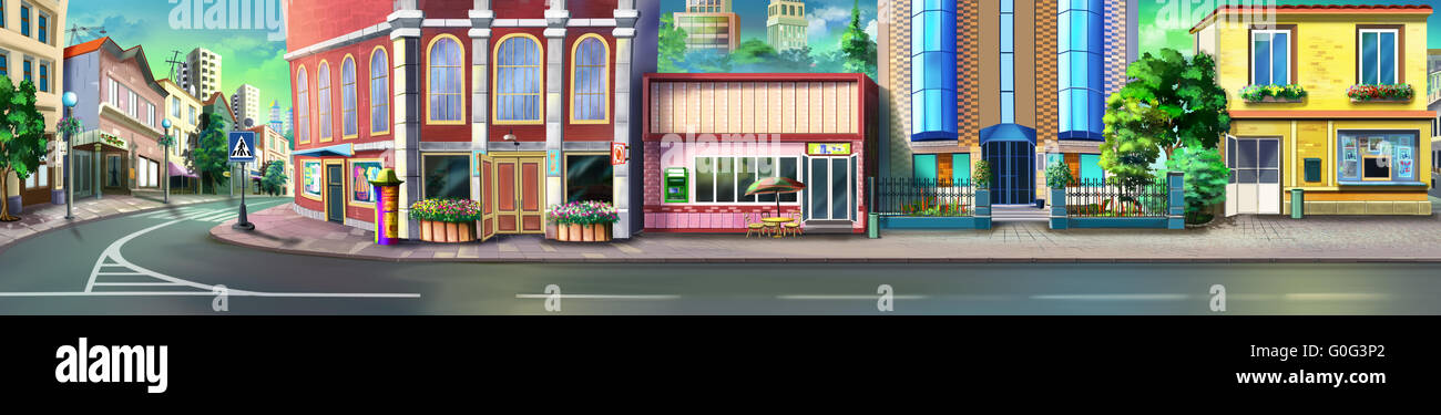 A street in the small town. Panorama view Stock Photo - Alamy